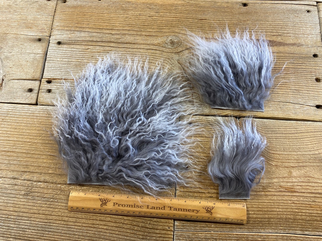 Gray and White Mongolian Goat Hair on Hide Piece - Choice of Size ...