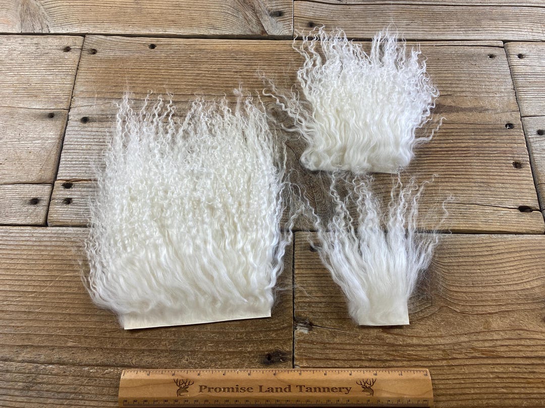 White Mongolian Lamb Hair on Hide Piece Gnome Hair - Choice of Size ...
