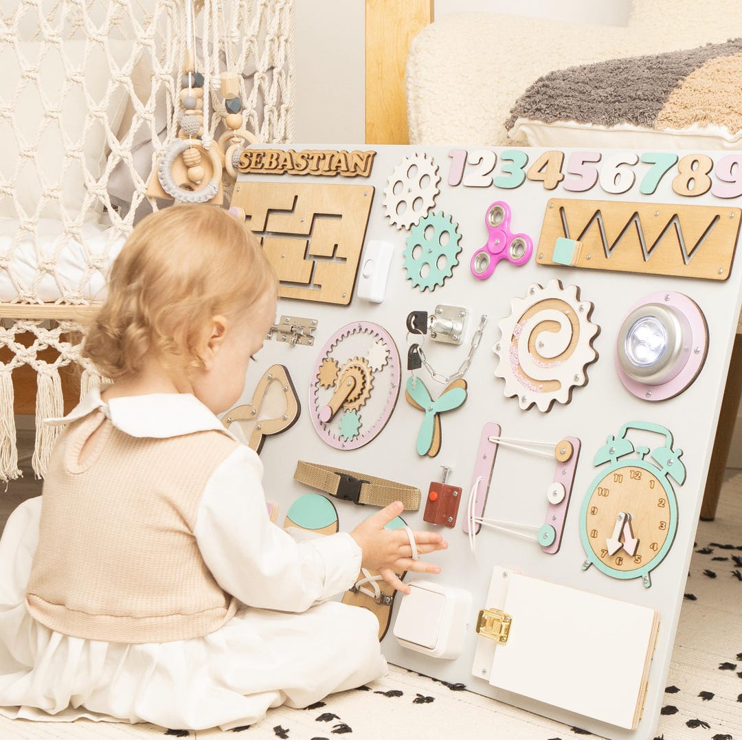 Wooden Busy Board, Montessori Sensory Board for Toddlers, Custom Busy ...