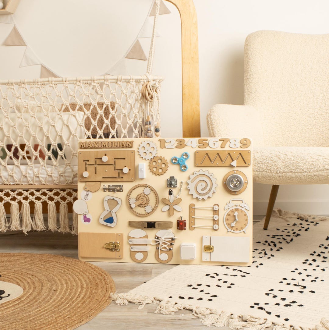 Montessori Busy Board for Babies, Custom Wooden Sensory Board, 1st ...