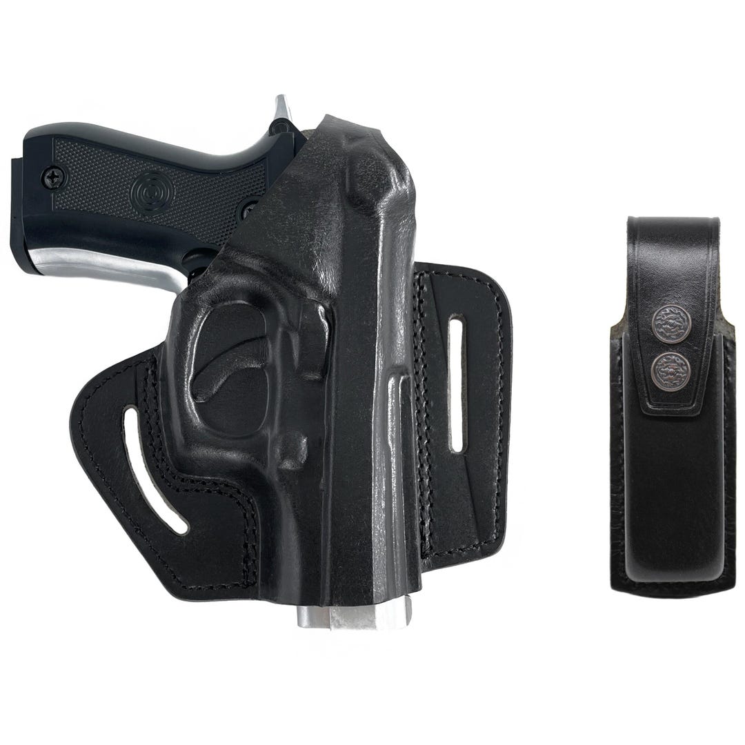 2 Slot Pancake Leather Holster Thumb Break RH Open-end Fits Beretta 92 ...