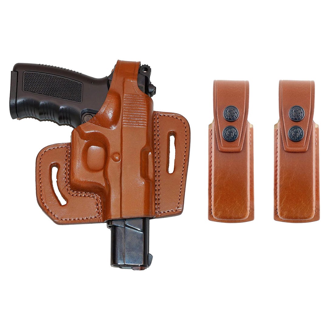 Handmade Leather Pancake Holster & Mag Pouches for Colt 1911, Open ...