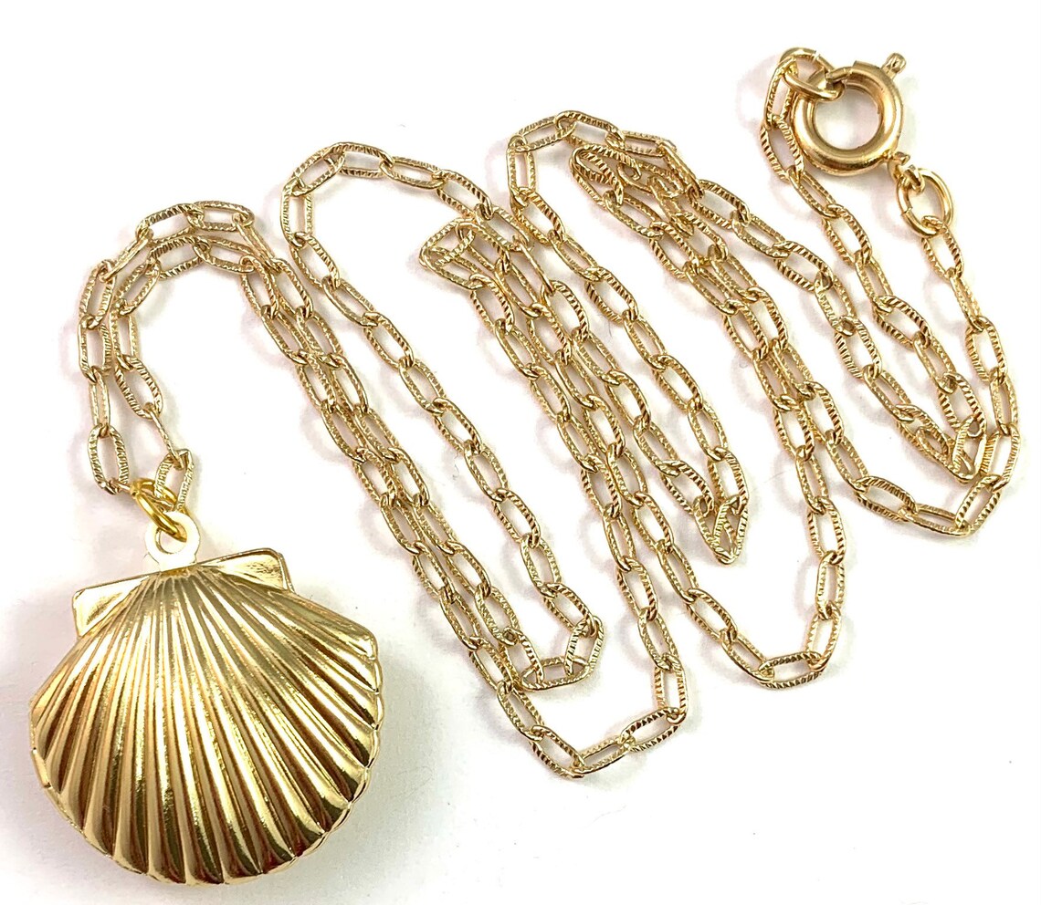 Locket Necklace Seashell Locket Necklace Scallop Shell | Etsy