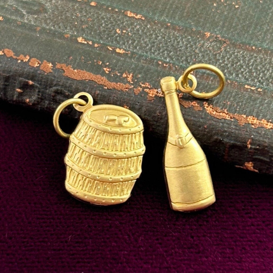 Charms Wine Bottle Wine Barrel Charm Lot Set Brass Charms for Bracelet ...