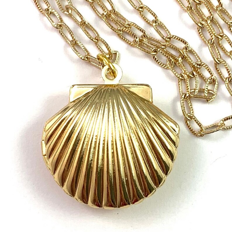 Locket Necklace, Seashell Locket Necklace, Scallop Shell Locket, Locket ...