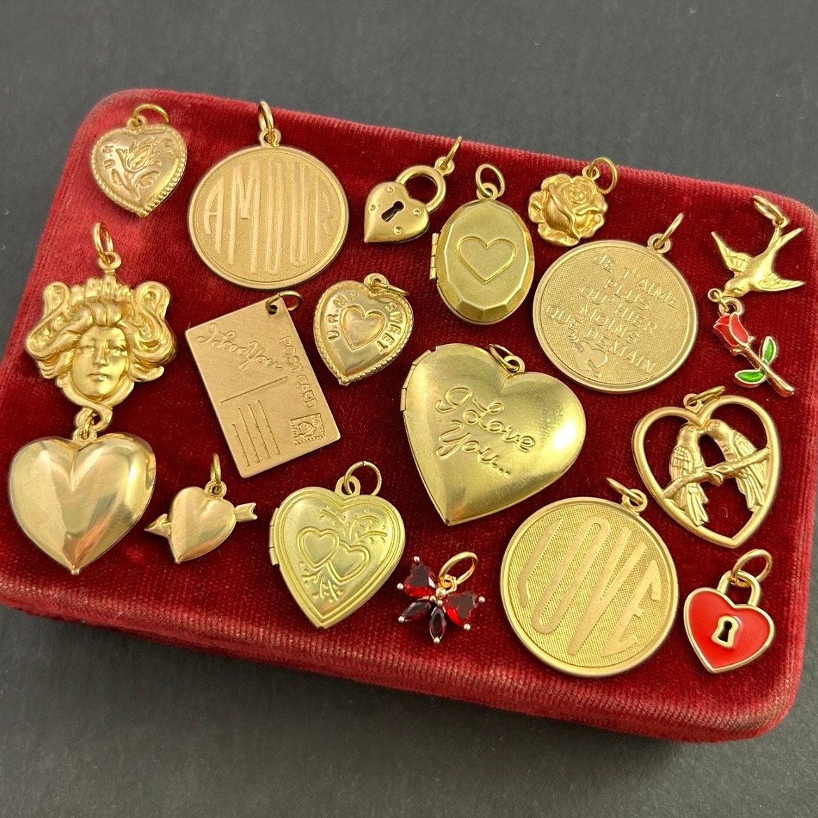 Charms for Lovers Themed Gift for Her Heart Charm Necklace Pendant ...
