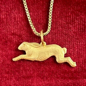 Rabbit Charm Necklace, Running Rabbit Charm, Brass Charm, Vintage Charm ...