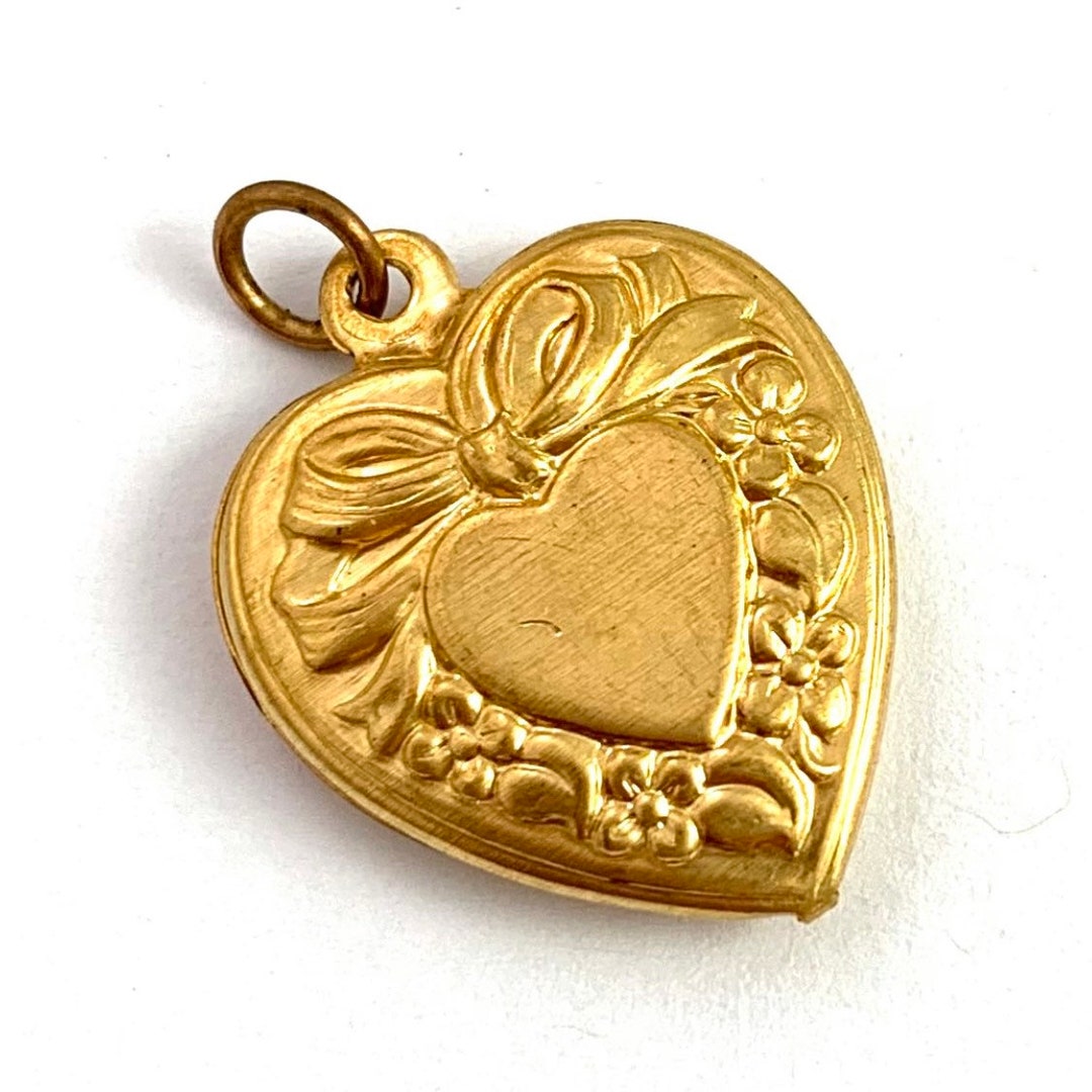 Vintage Charm, Vintage Jewelry, Vintage Heart Charm, Brass Heart Charm ...