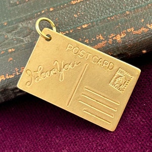 Charm Pendants for Women I Love You Postcard Charm Brass Metal Stamping ...