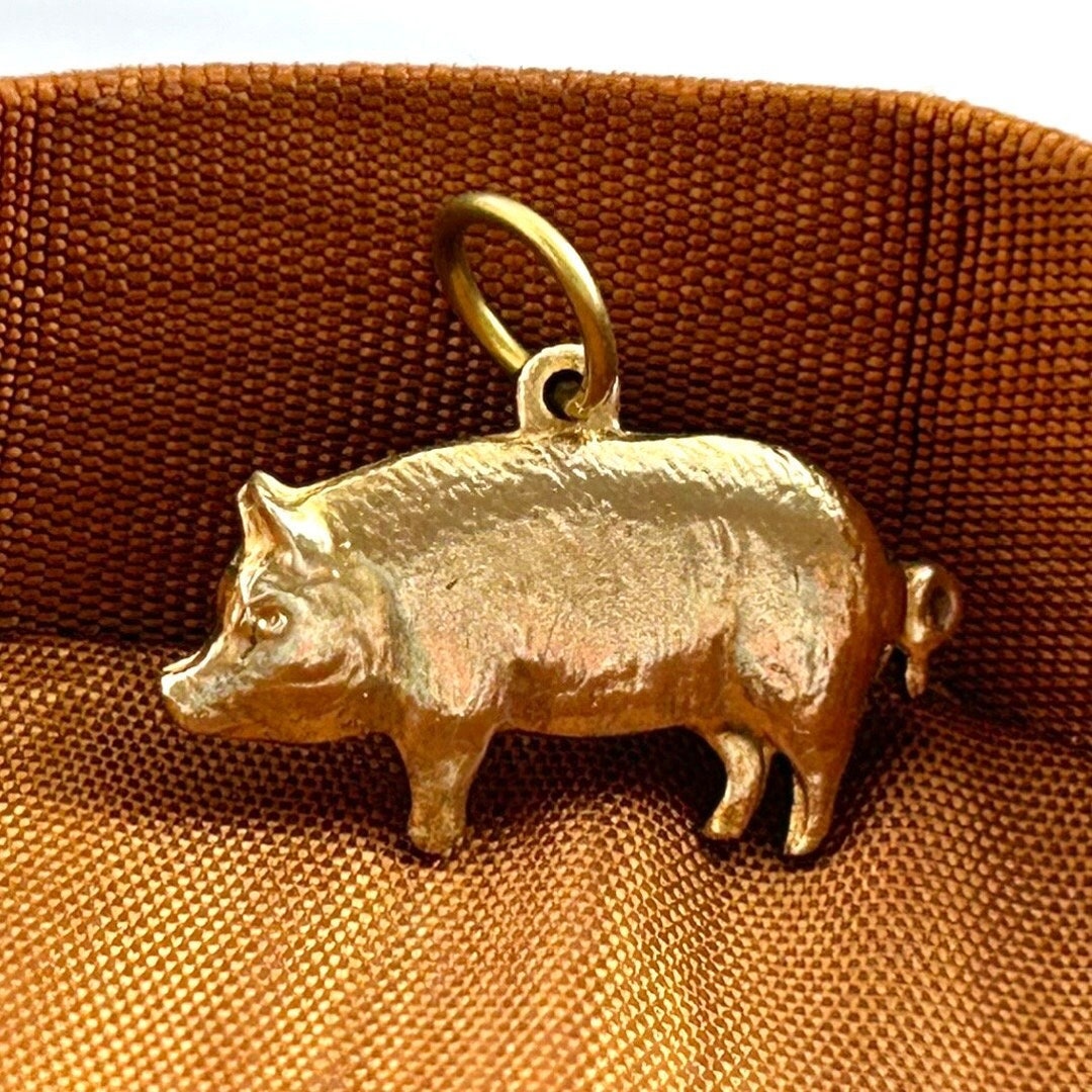 Pig Charm, Vintage Charm, Vintage Jewelry, Vintage Brass Charm, Vintage ...
