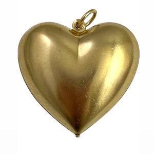 Large Heart Charm, Brass Heart Charm, Puffy Heart Charm, Heart Pendant ...