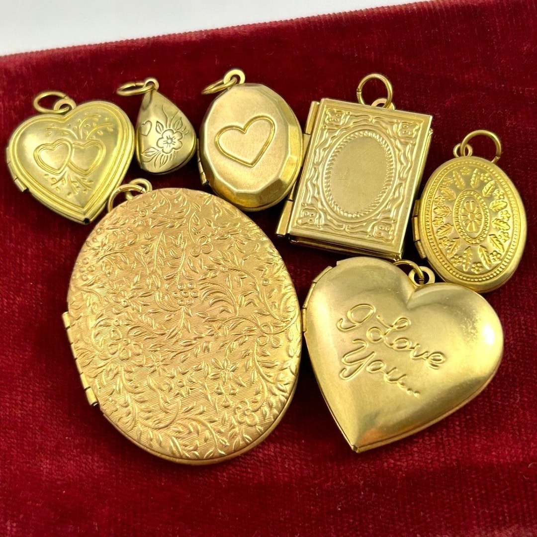 Vintage Locket Necklace Pendants Locket Charms Etched Brass Locket ...