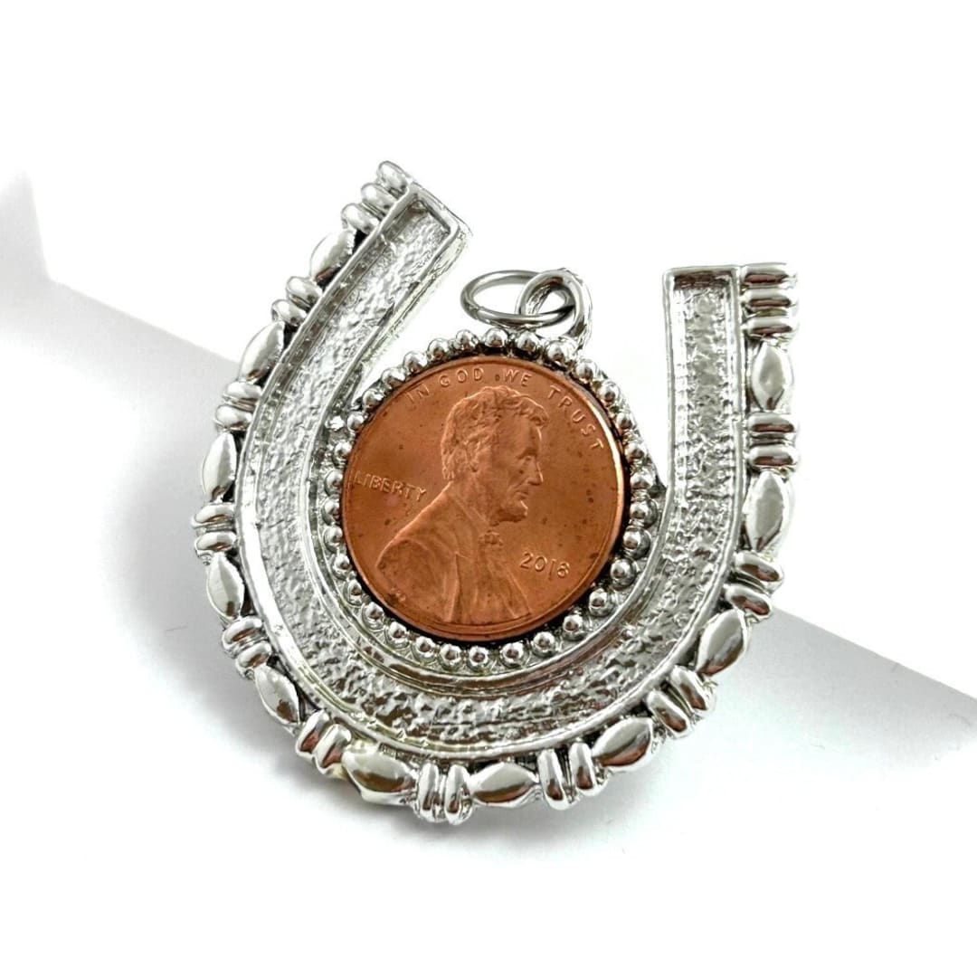Vintage Pendant Good Luck Jewelry Lucky Penny Pendant Horse Shoe ...