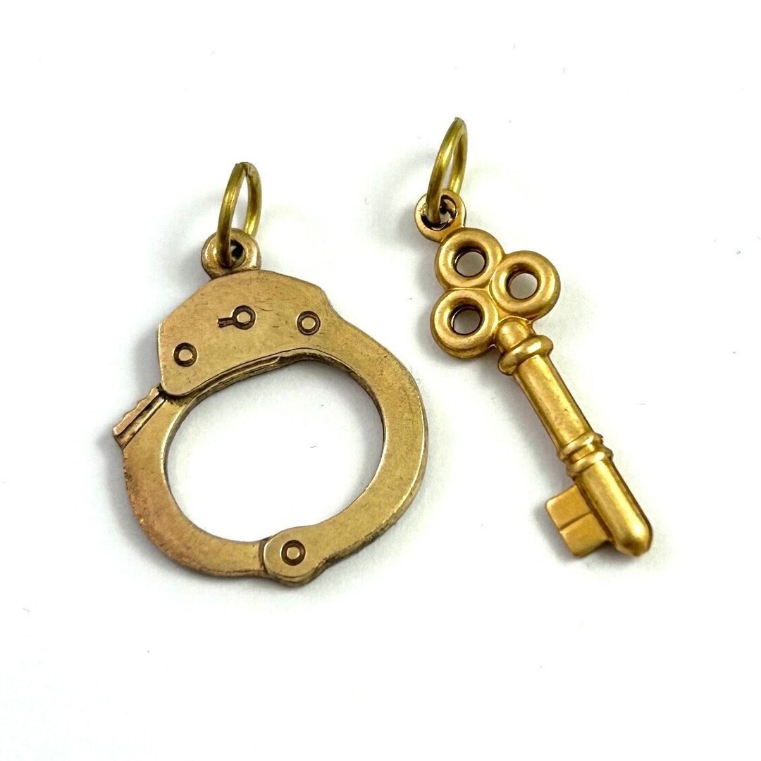Vintage Brass Charm Set: Handcuff & Skeleton Key Pendants - Etsy