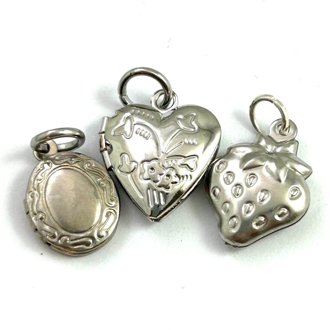 Collection of Three Tiny Charms, Heart Locket, Strawberry, Tiny Vintage ...