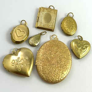 Vintage Locket Necklace Pendants Locket Charms Etched Brass Locket ...