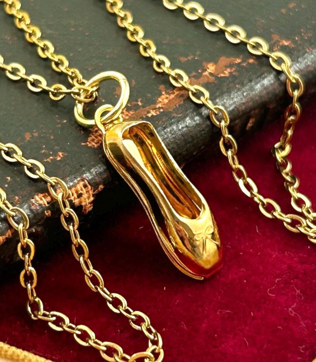Dainty Vintage Charm Necklace Pendant Gift for Her Ballerina Slipper ...