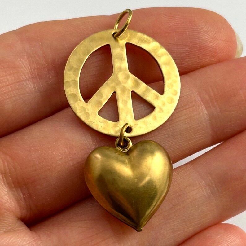 Peace Heart Necklace, Peace and Love Pendant, Peace Sign Pendant, Heart ...