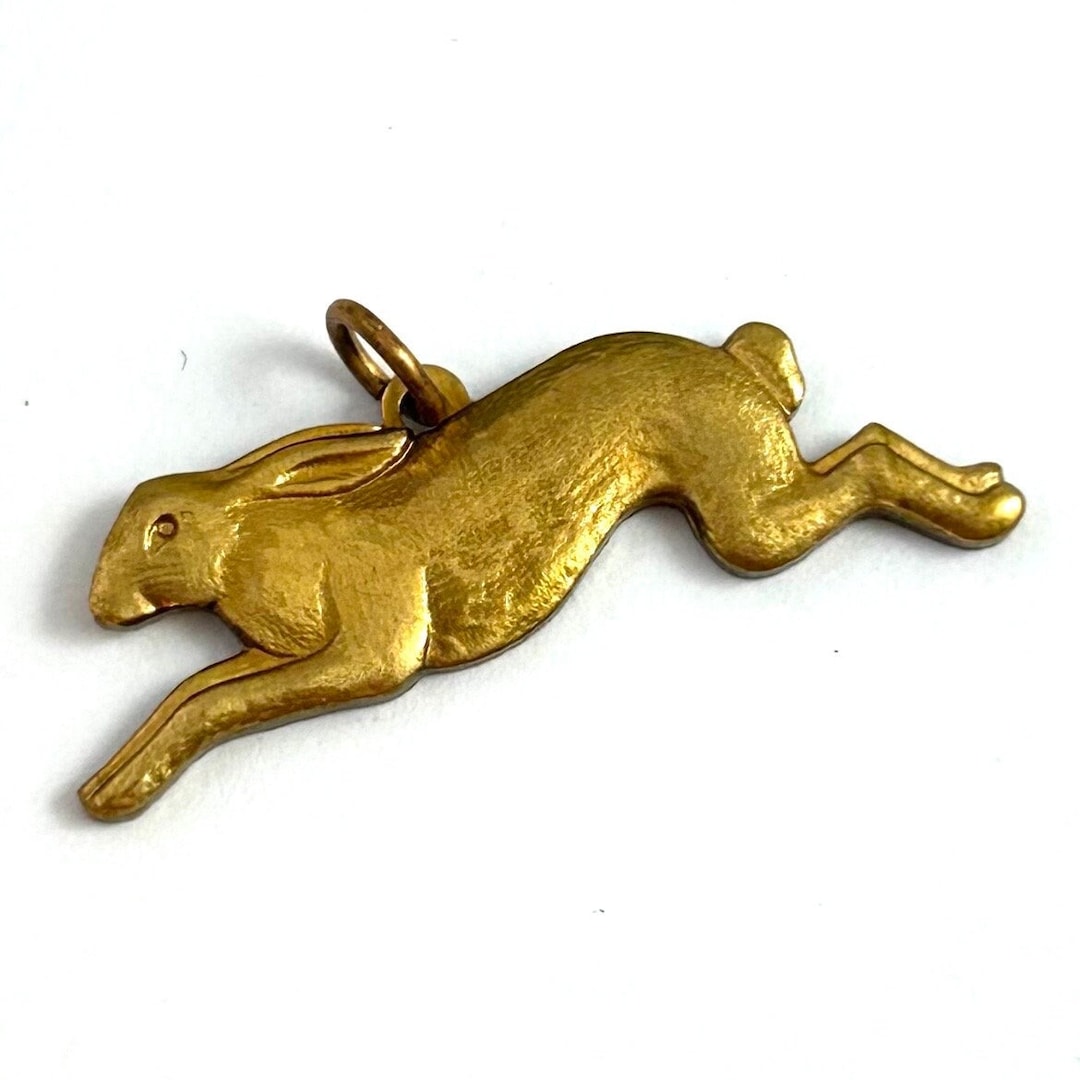 Rabbit Charm, Running Rabbit Charm, Brass Charm, Vintage Jewelry ...