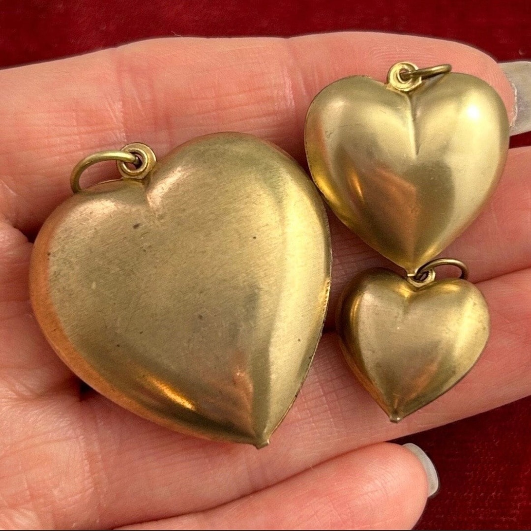 Vintage Heart Charm,brass Heart Charm, Puffy Heart Charm, Vintage ...