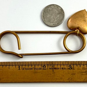 Large Safety Pin, Heart Charm Pin, Vintage Safety Pin, Kilt Pin, Vintage Brass Pin, Vintage ...