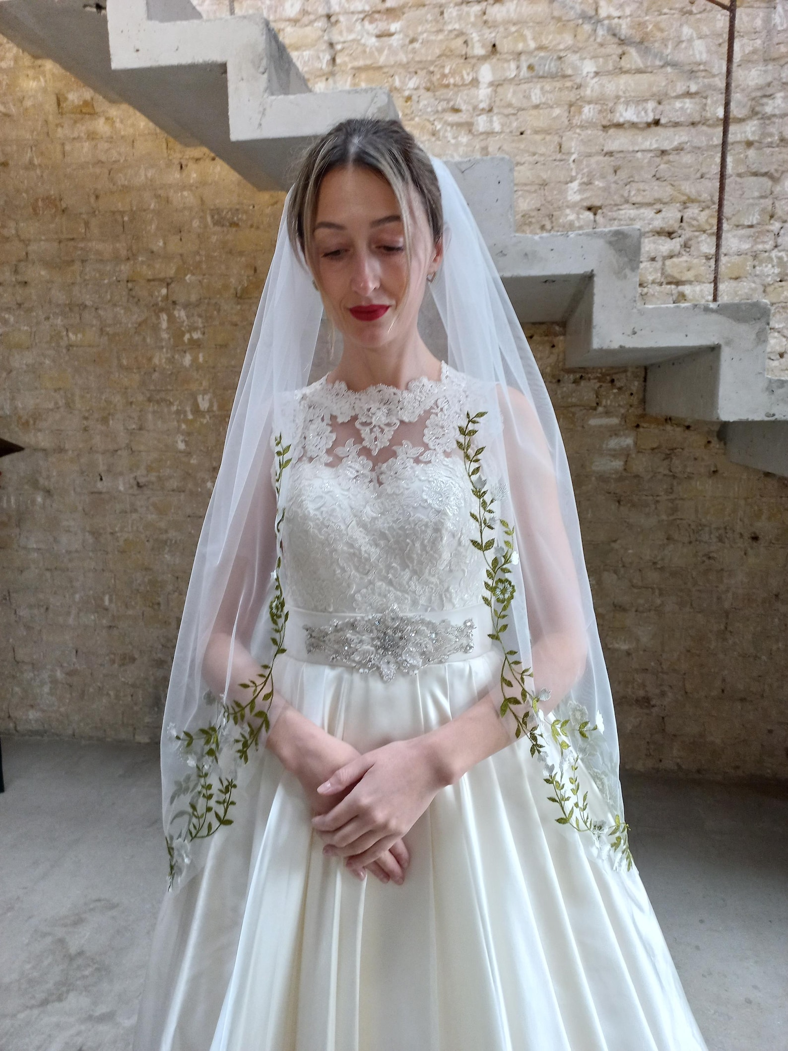 Luxury Colorful Floral Veil With Floral Embroidery Veil Bridal Green ...