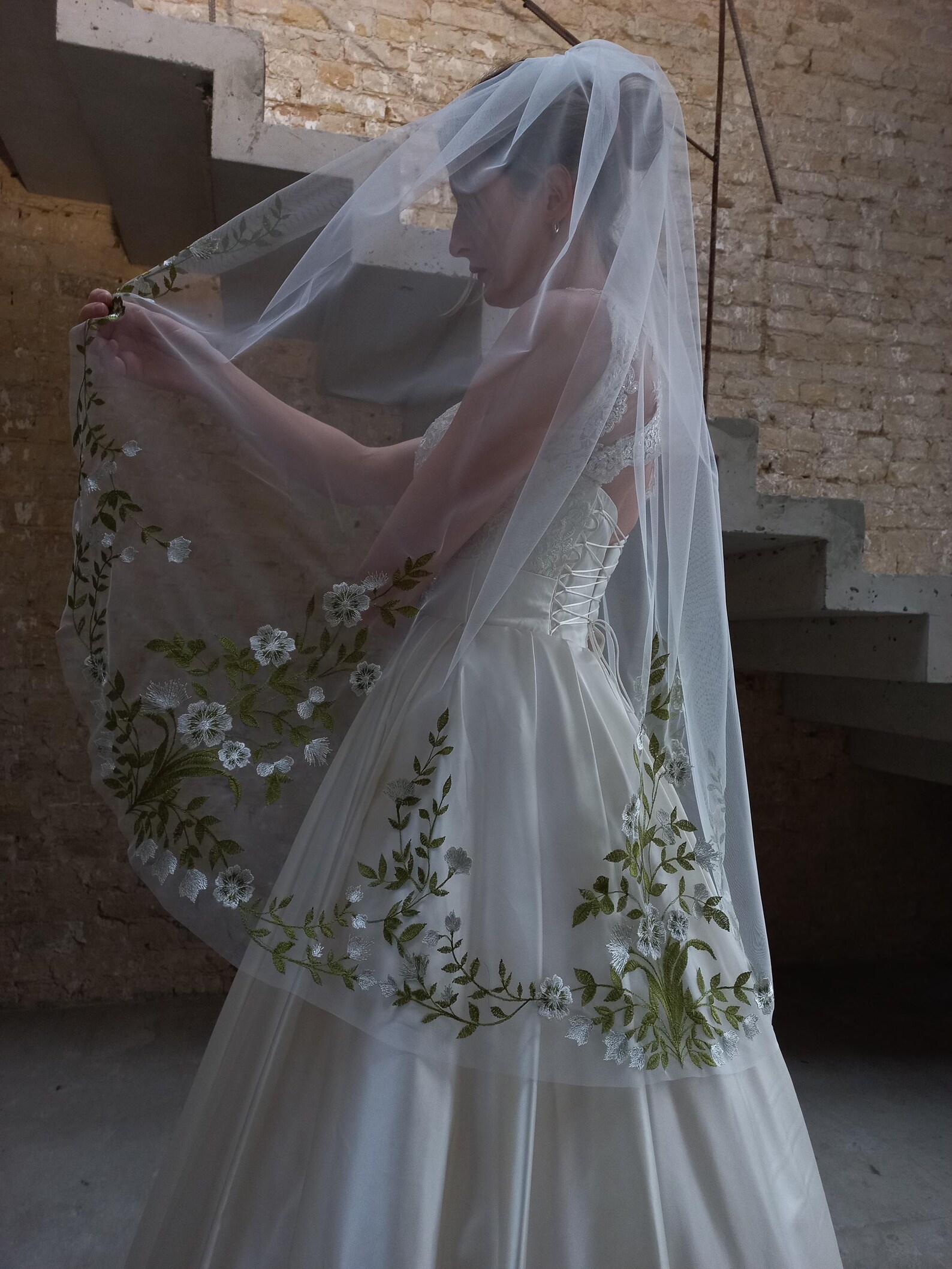 Luxury Colorful Floral Veil With Floral Embroidery Veil Bridal Green ...