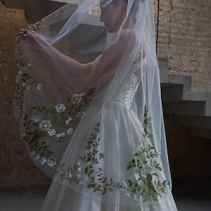 Luxury Colorful Floral Veil With Floral Embroidery Veil Bridal Green ...