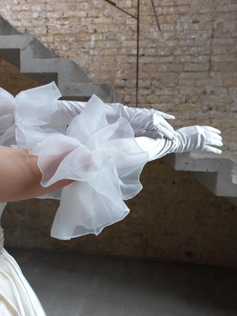 Long Satin Bridal Gloves Ruffle Elegant Long Bridal Gloves Ruffle Chic ...