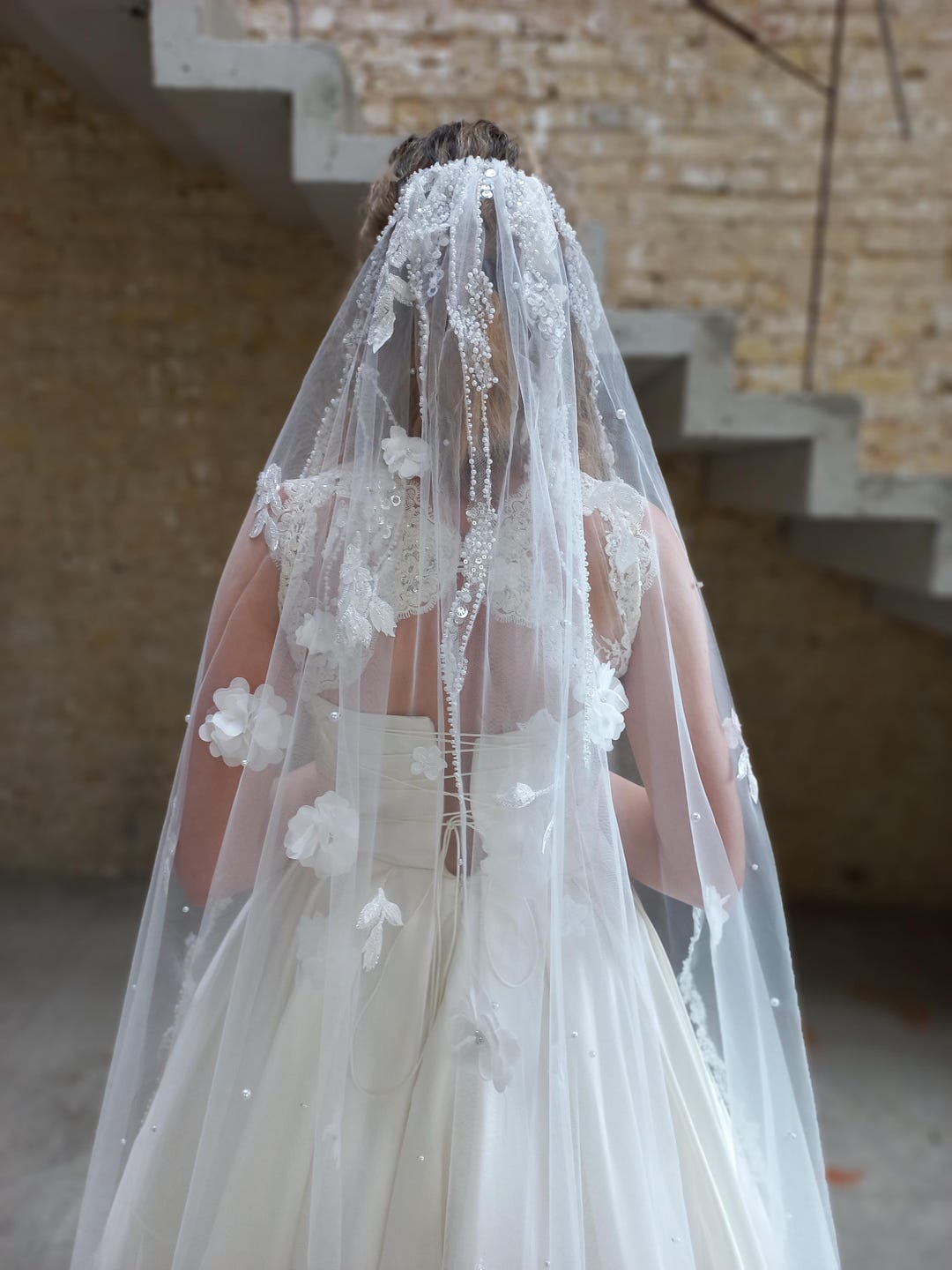 Wedding Veil 3d Floral Veil Floor Length Veil Stunning Chapel Veil ...