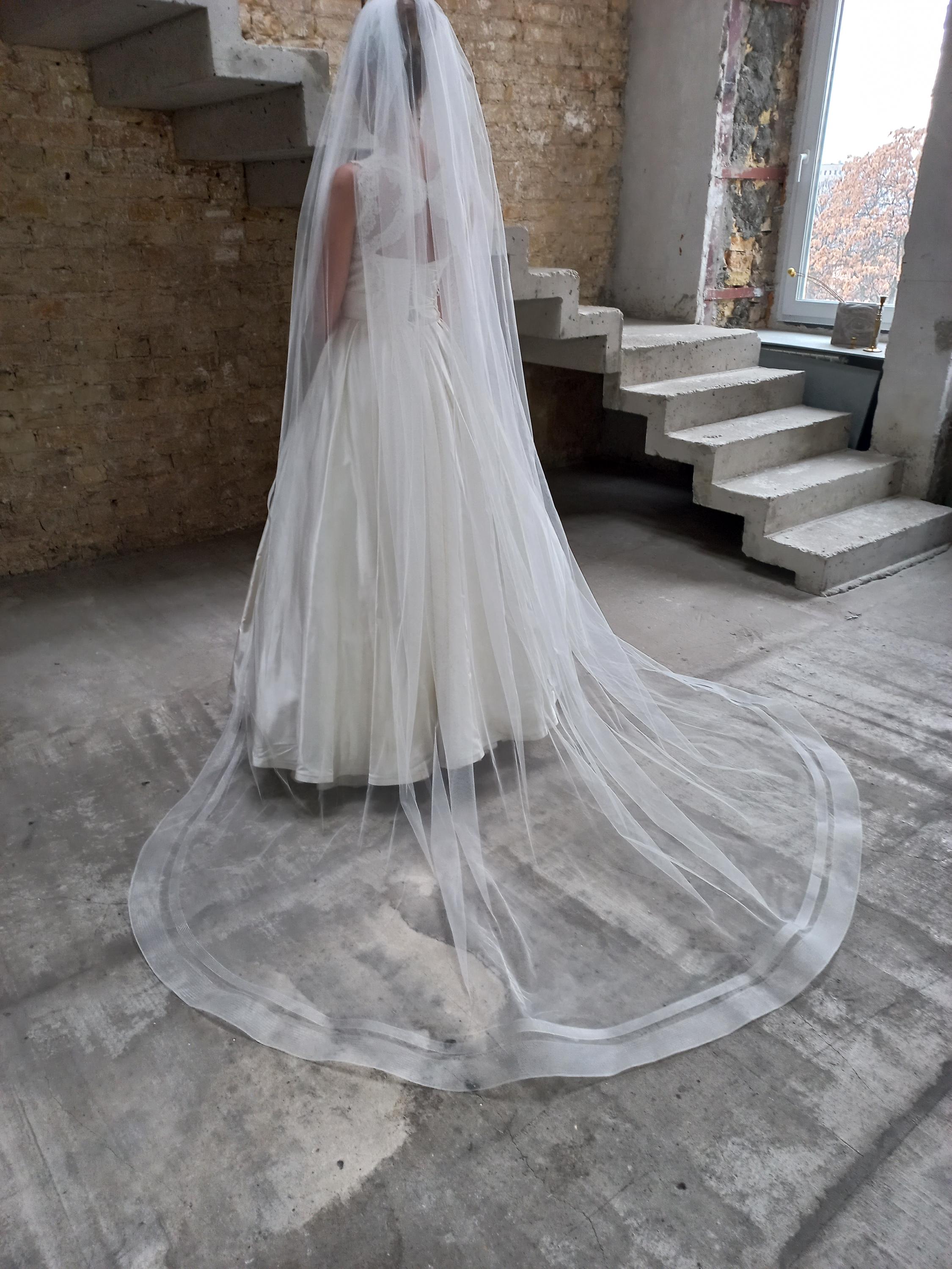 Wedding Veil With Ribbon Horsehair Veil One Layer Cathedral Veil ...