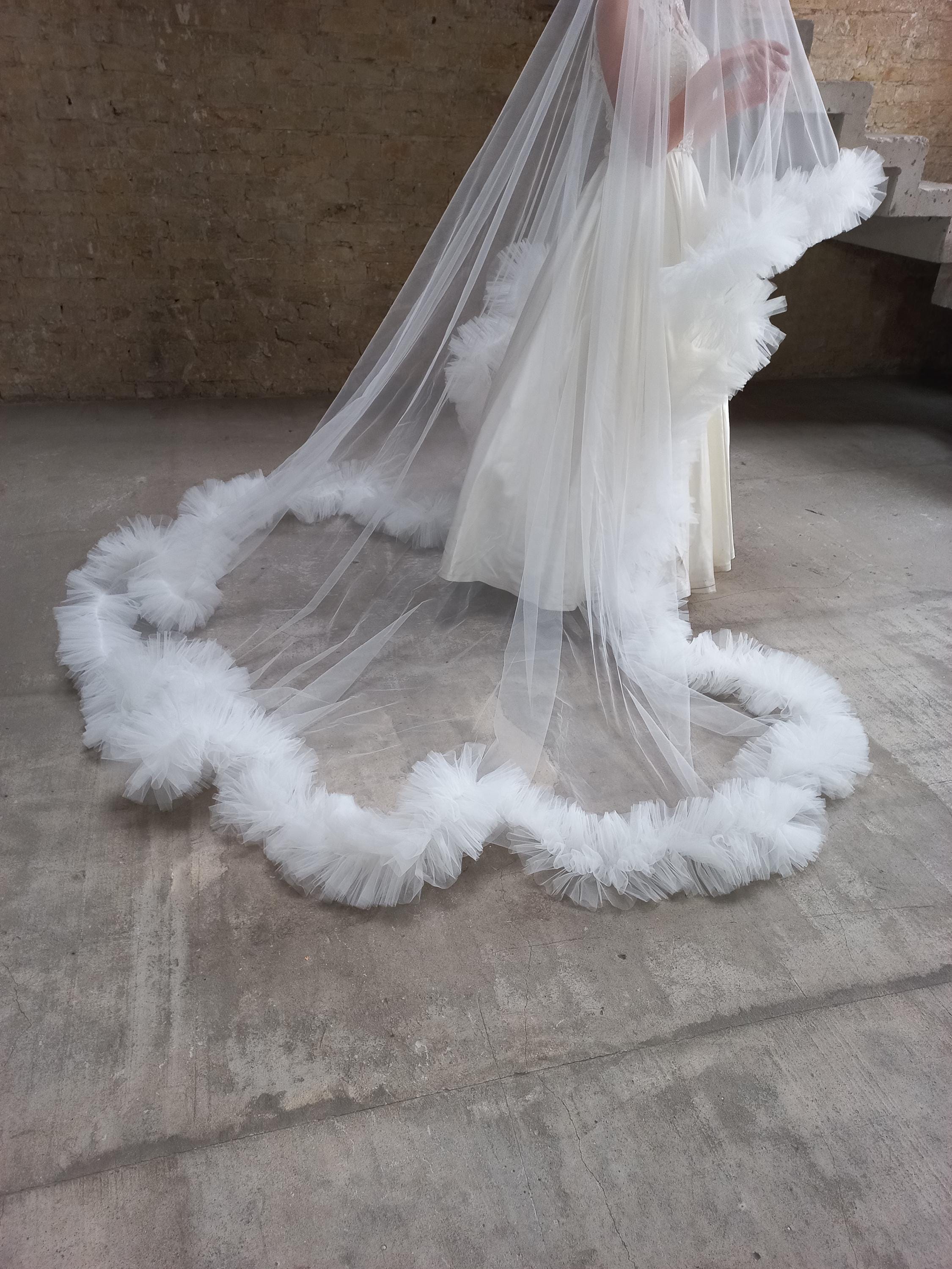 Modern Ruffle Wedding Veil Two-tiered Veil With Ruffles Along the Edge ...