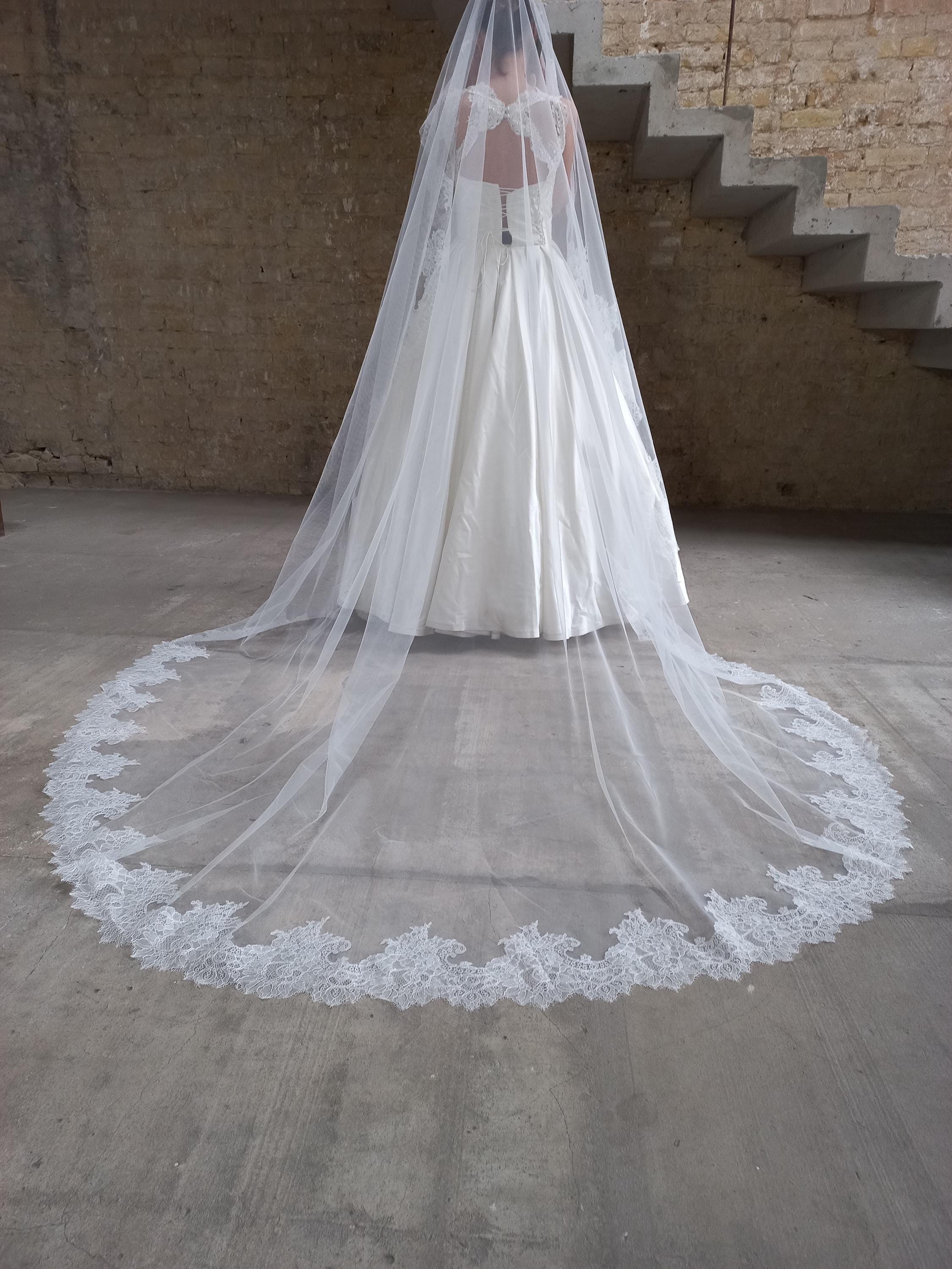 Сathedral Veil Lace Veil Trim Wedding Veil Chantilly Lace Veil Spanish ...