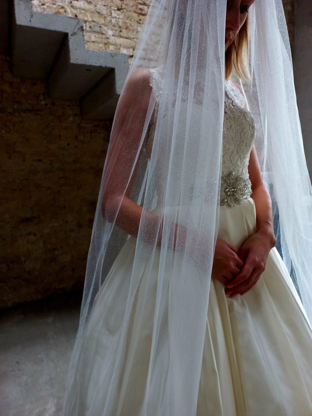 Wedding Veil Cathedral Veil With Sparkle Veil Trim Glitter Veil Chapel ...