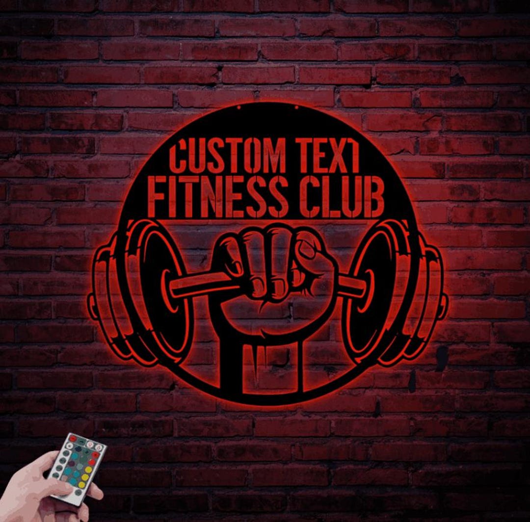 Personalized Gym Metal Sign LED Lights, Weights Metal Sign, Metal ...