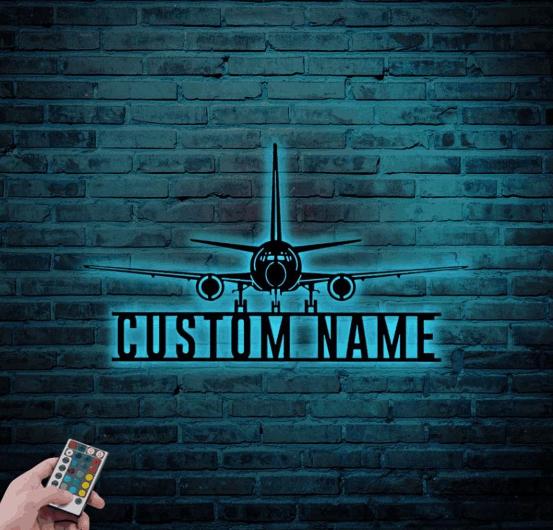 Custom Airplane Metal Sign With LED Lights, Airplane Metal Wall Art ...