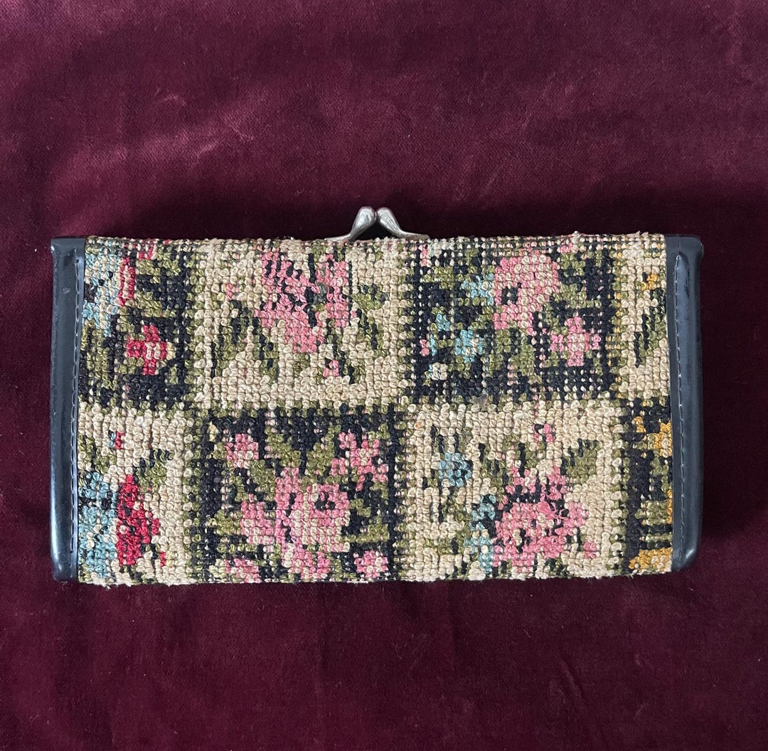 Vintage Turkish Wallet Featuring a Delicate Tapestry-style Floral ...