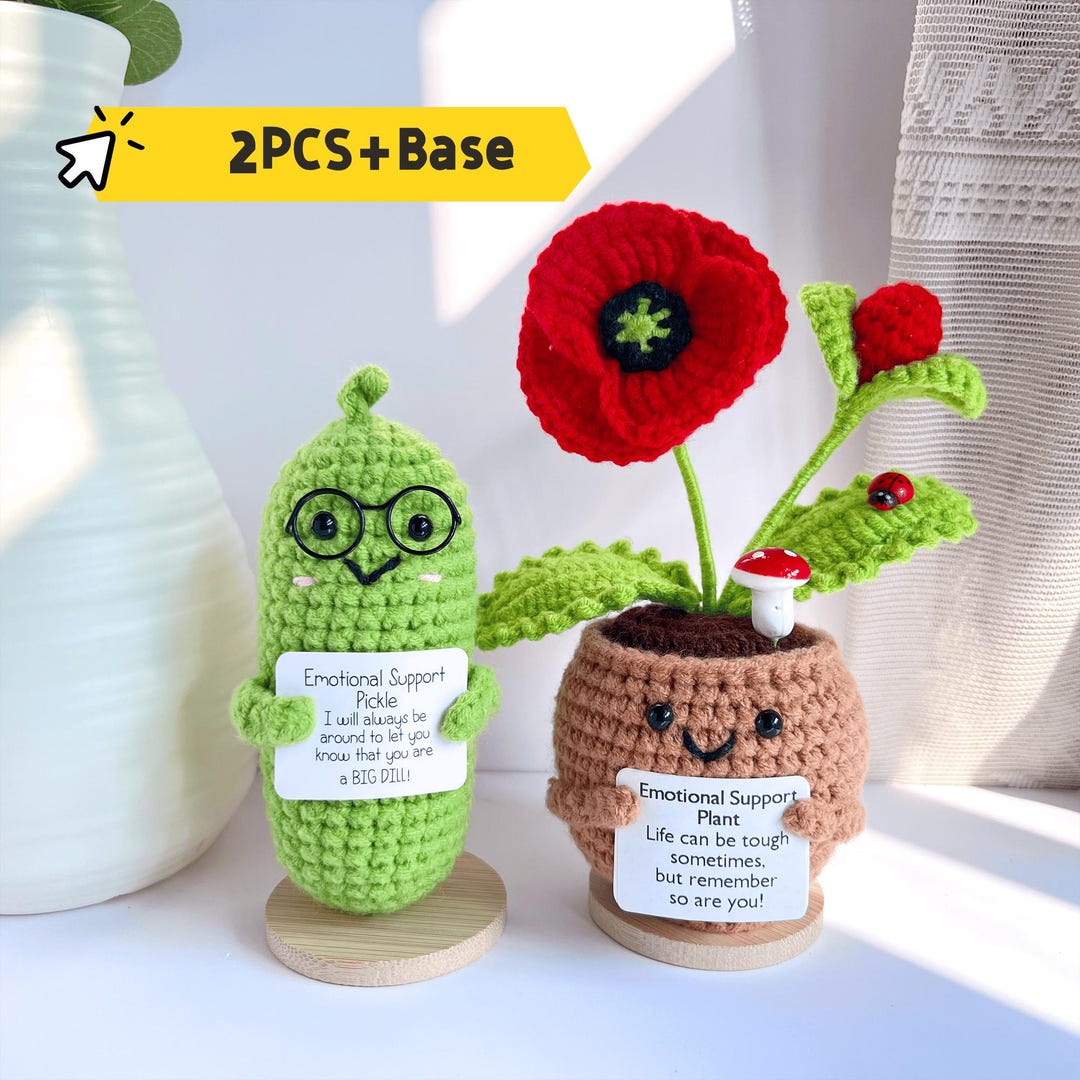 Crochet Poppy Flowers ,crochet Emotional Support Plants, Crochet Pickle ...