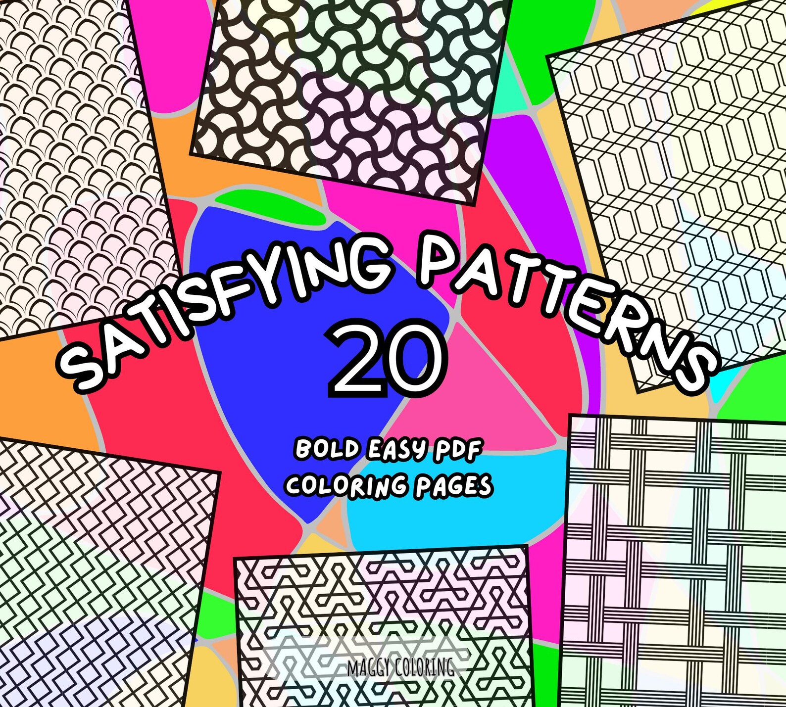 20 Satisfying Patterns Bold Easy Coloring Pages for Relaxation, 20 ...