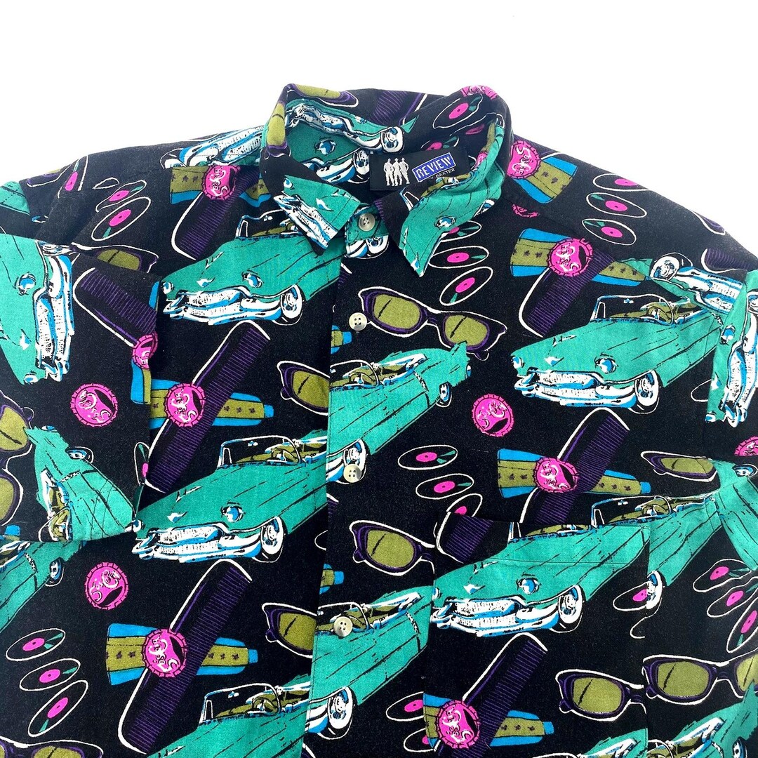 Vtg Baxter Review Classic Hot Rod Car Shirt M Button up Short Sleeve ...