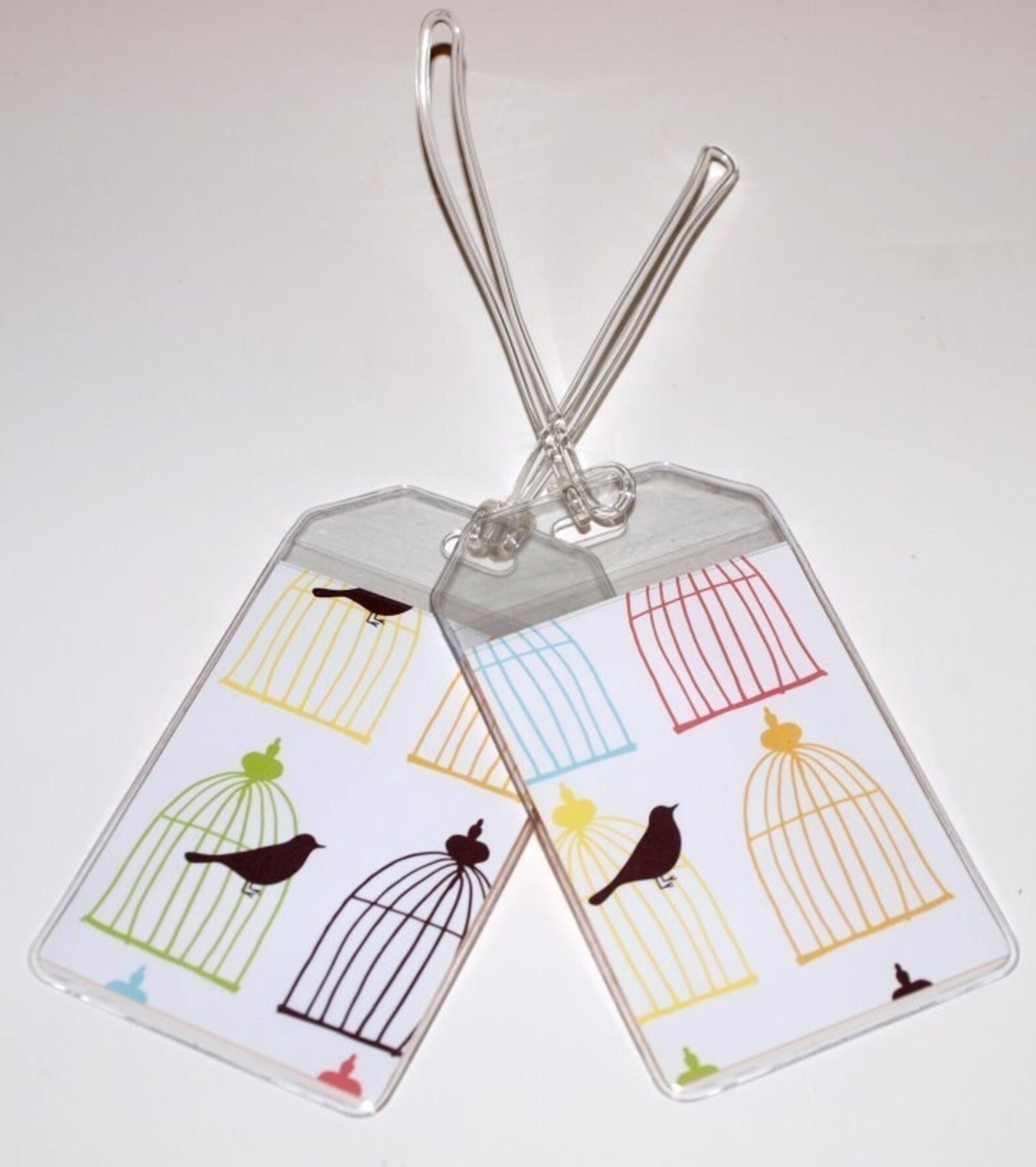 Luggage Tags Set of Two Birds in Cages - Etsy