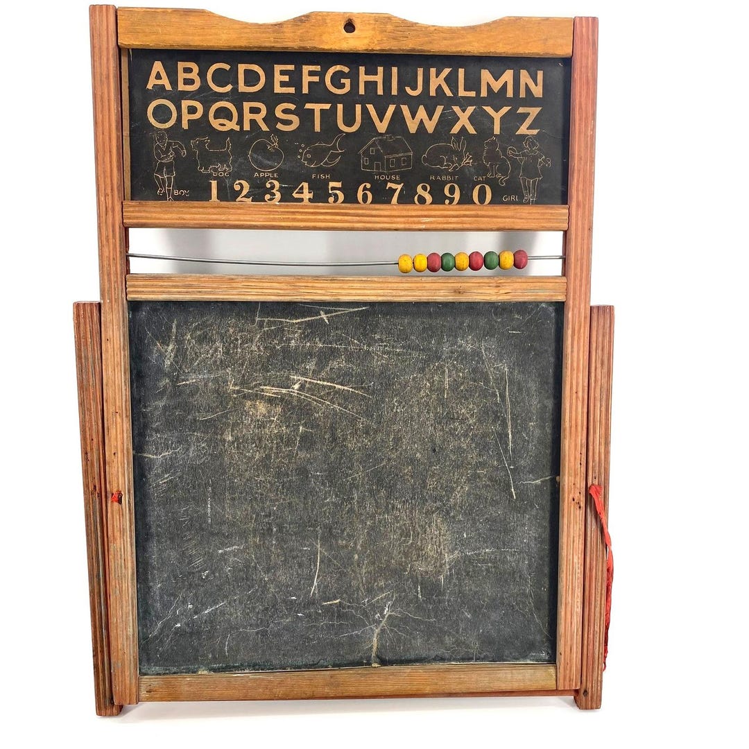 Vintage Child's Chalkboard Abcs Numbers Educational Learning Toy Abacus ...