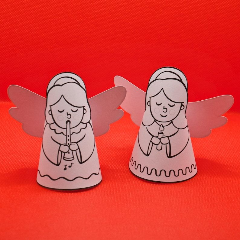 Paper Toy Christmas Craft Kit, Set 2 Angels, Cut Out and Coloring Pages ...