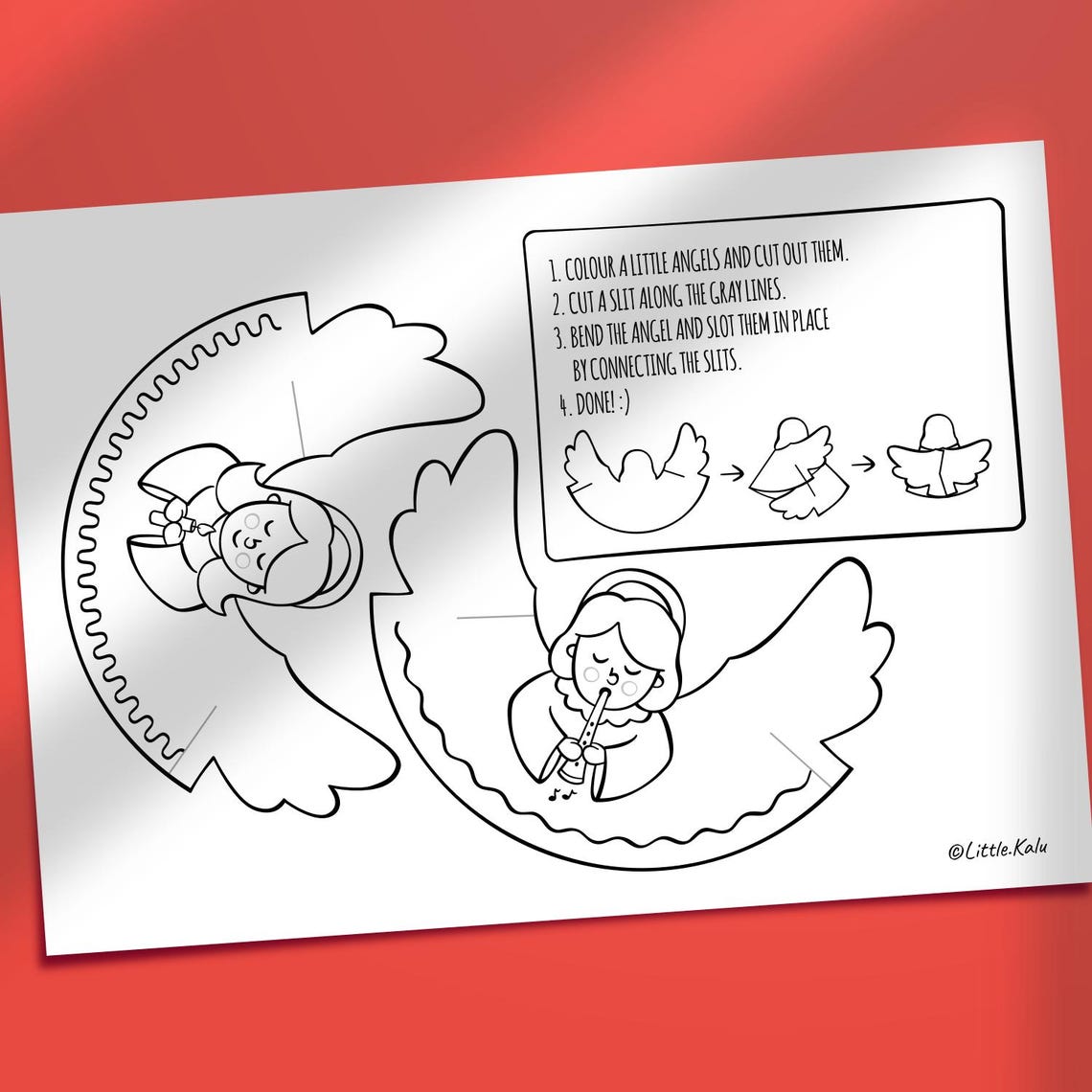 Paper Toy Christmas Craft Kit, Set 2 Angels, Cut Out and Coloring Pages ...