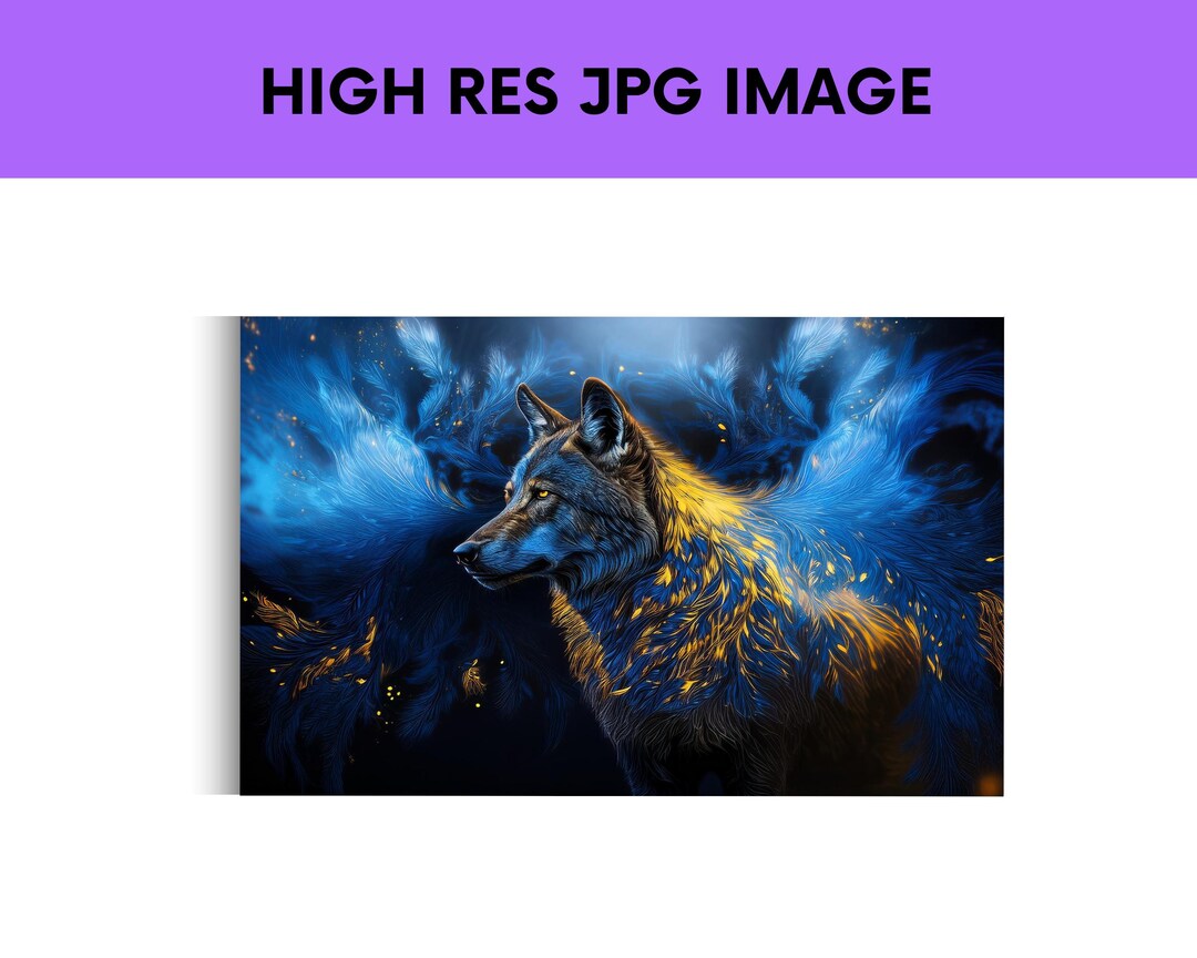 Blue and Gold Wolf Art Print – Abstract Wildlife, Animal Photo (digital ...