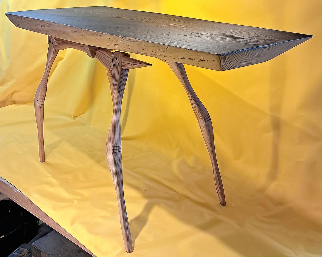 Birch Coffee Table, With Burnt Table Top and Pitch Pine Sculpted Legs ...