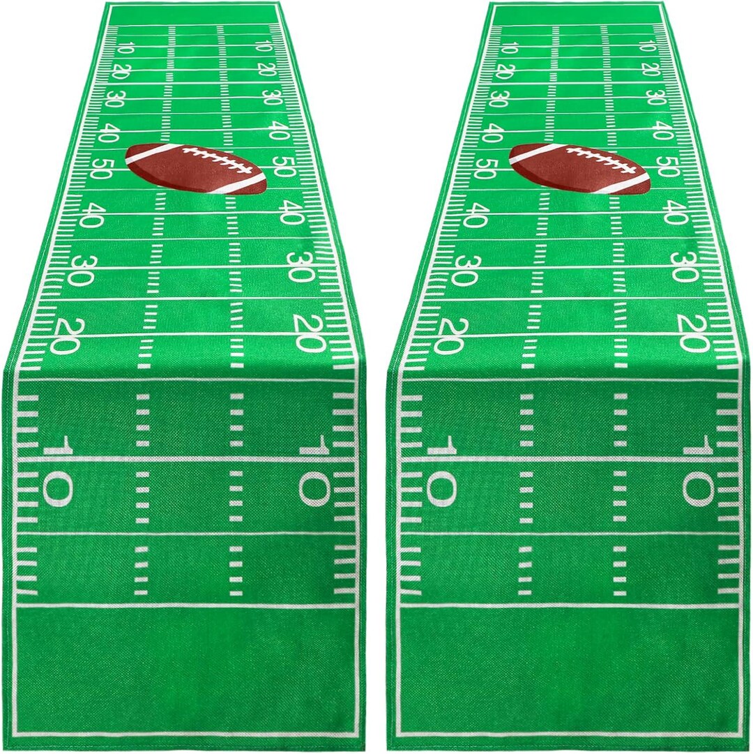 2 Pcs Football Table Runner Football Game Day Tablecloth Green Table ...