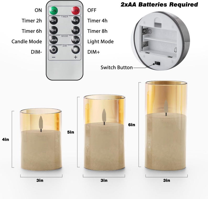 Crystal Texture Design Flickering Flameless Candles With Remote & Timer ...