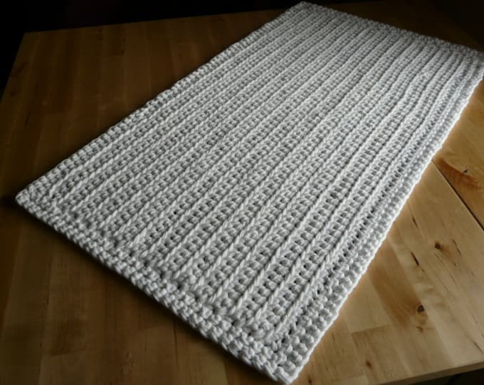 White Recycled Tshirt Yarn Rug -rectangle-29"x 16" - C62 - Etsy