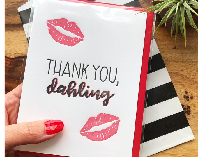 IMPERFECT - Thank You Dahling - Cute Thanks Letterpress Card - Funny ...